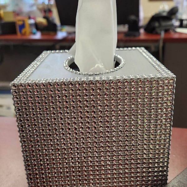 SILVER GLITTER & DIAMOND Wrap Tissue Box Cover-fine Glitter W/silver ...