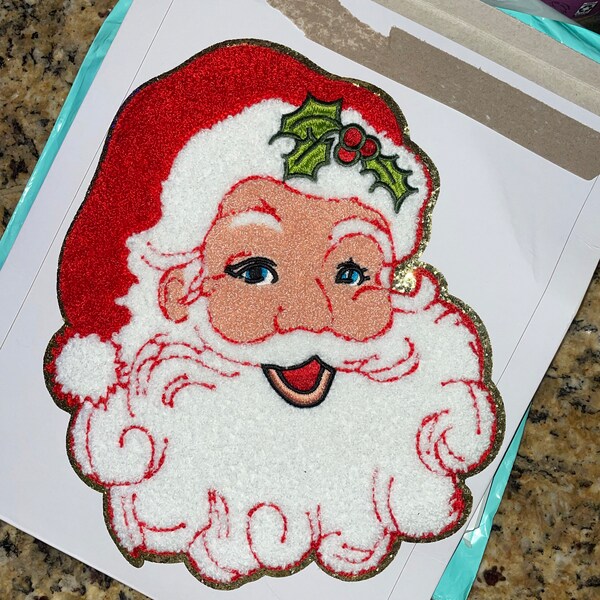 Santa Face Pink Iron on Patch - Christmas Iron on Chenille Patch - Etsy