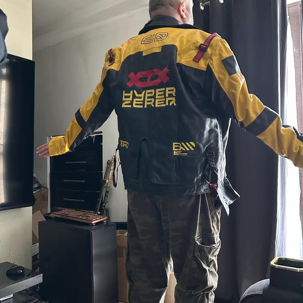 Techwear Leather Jacket, Futuristic Yellow Standup Collar Full Zip With ...