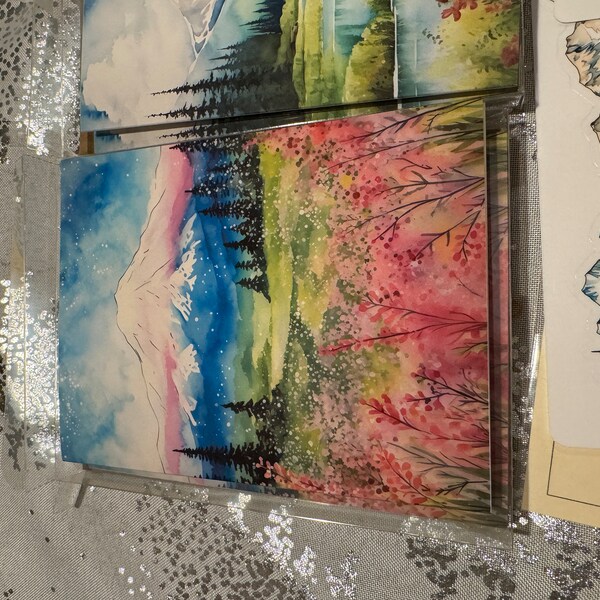 Watercolor Mountain Forest Landscape Sticker - Waterproof Nature ...
