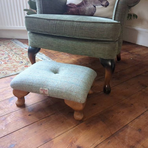 Navy Harris Tweed BC1 Queen Anne Stool Chesterfield Footstool Under ...