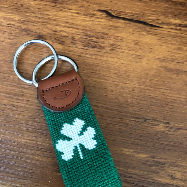 American Flag Needlepoint Keychain - Handmade Key Fob W/ Leather ...