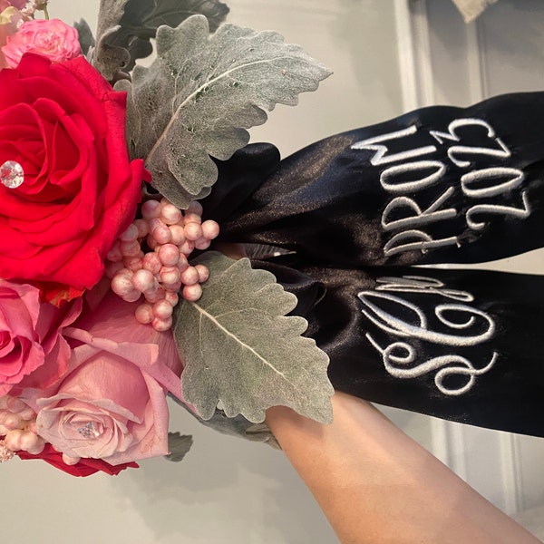 Prom Bouquet Ribbon, Preppy Prom Embroidered Ribbon, Wedding or Prom ...