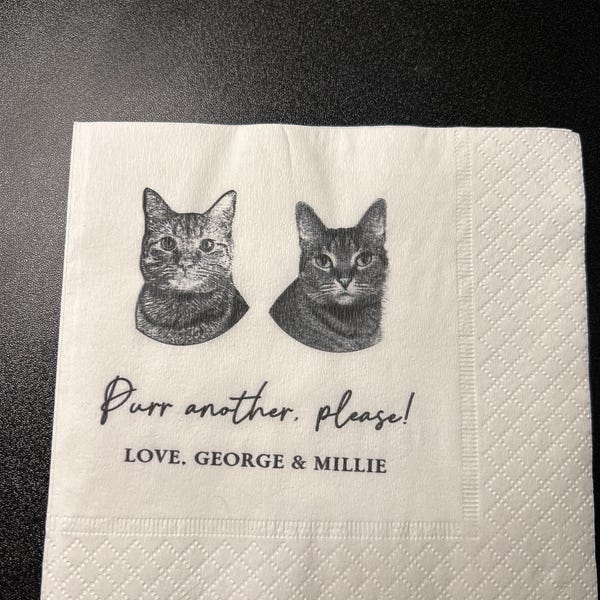 Personalized Illustrated Cat Wedding Napkins, Bridal Shower, Engagement ...