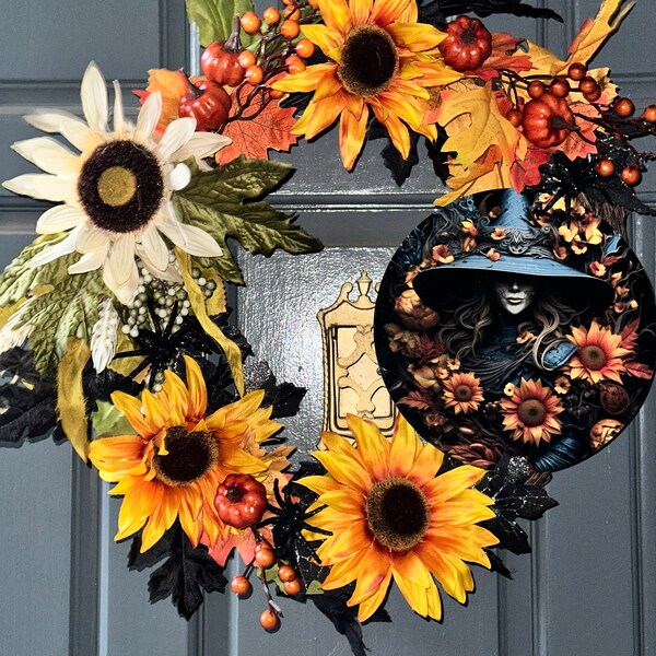 Round Witch Wreath Sign, Halloween Wreath Sign, Personalize It by Pam ...