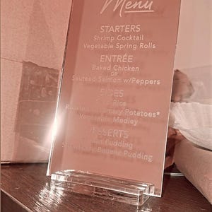 Standing Luxury Wedding Menu, Table Mirror Acrylic Engraved Menus With ...