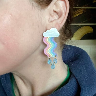 Bad Kitty Pink Christmas Tree Earrings Acrylic Earrings Christmas ...