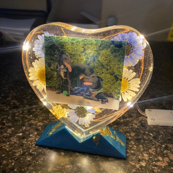 Personalized Heart-shaped Resin Photo Frame With String Lights - Etsy