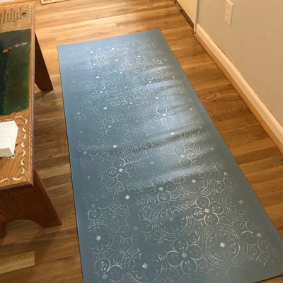 Floorcloth Area Rug in Chalky Blue prima Donna Design. Hand Painted ...