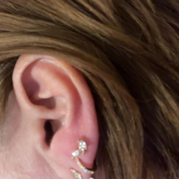 Sterling Silver Floral Set: Earring Jacket, Graduated Huggies Hoop, Ear ...