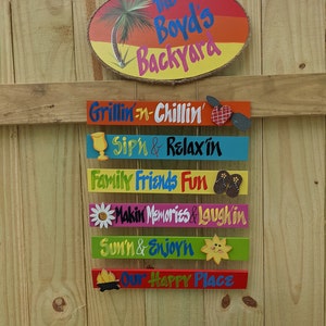 Backyard Paradise Hand Painted Wood Wall Hanger Sign Personalized Tiki ...