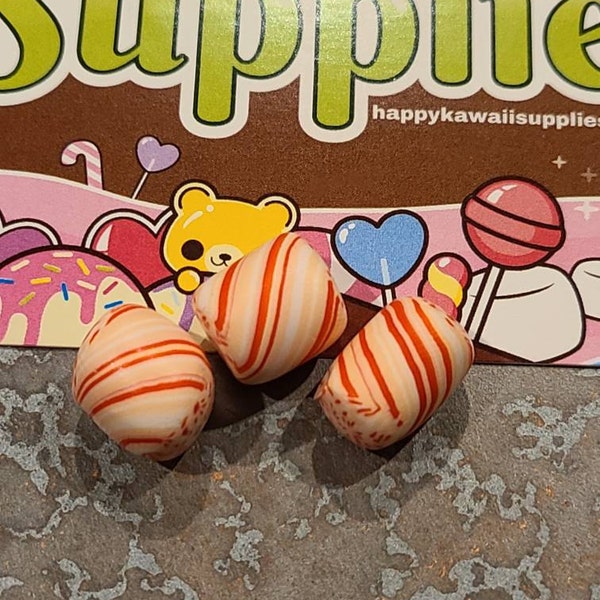 6 Candy Cane Mallows, Fake Marshmallow, Polymer Clay Dessert Cabochons ...