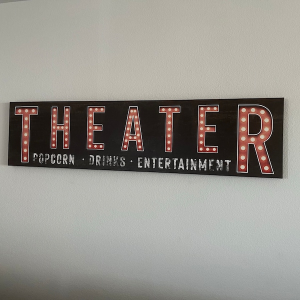 Theater Sign, Family Theater Room Sign, Vintage Movie Room Wall ...
