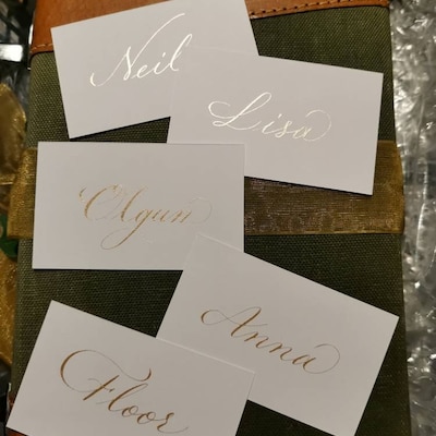 Handwritten Place Names Gold Calligraphy Wedding Place Cards Gold Ink ...