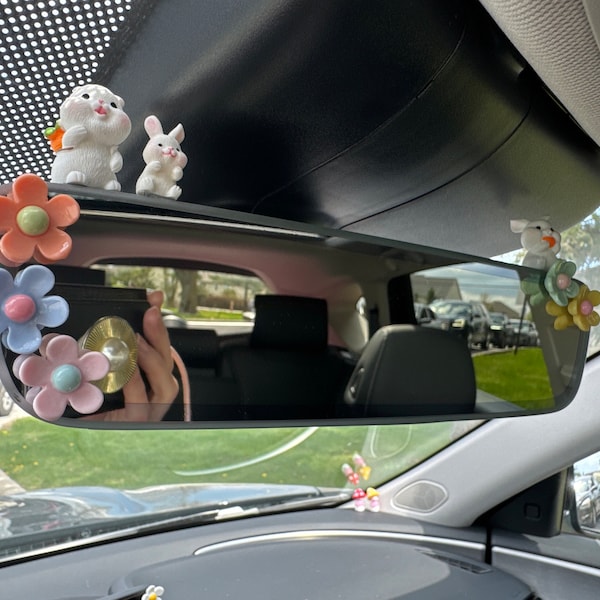7 Style Cute Flower Car Rearview Mirror Ornament, Kawaii Car Screen ...