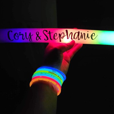 50 X Personalized 8 Glow Bracelets Necklaces Light Sticks Imprinted W ...