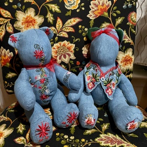 Cloth Teddy Bear Handmade in French Country Blue, Gift for Mom, Grandma ...