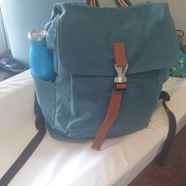 Waxed Canvas Backpack for School, Diaper Bag Backpack , Teal Blue ...