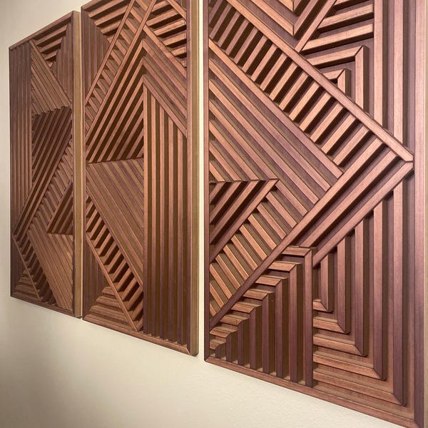 Modern Wood Wall Art Set | Large Modern Wood Wall Hangings | Geometric ...