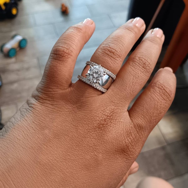 Tension Set & Channel Setting Ring, Trillion or Round Diamond Square Fold Ring, Men's or Woman's ...