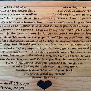 Wedding Song Lyrics Engraved Wooden Anniversary Gift First - Etsy
