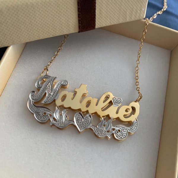 Personalized Double Name Plate in Sterling Silver With Gold Plated - Etsy