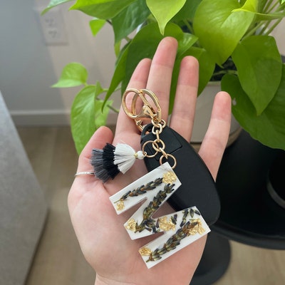 Lavender Keychain With Tassel Floral Keychain Letter Keychain ...