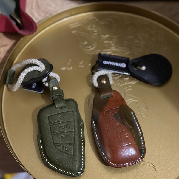 Handmade Leather Cadillac Car Key Case.leather Car Key Fob Cover,remote ...