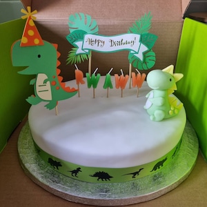 Dinosaur Cake Topper Fondant With Volcano and Balloon, Cute Dinosaur ...