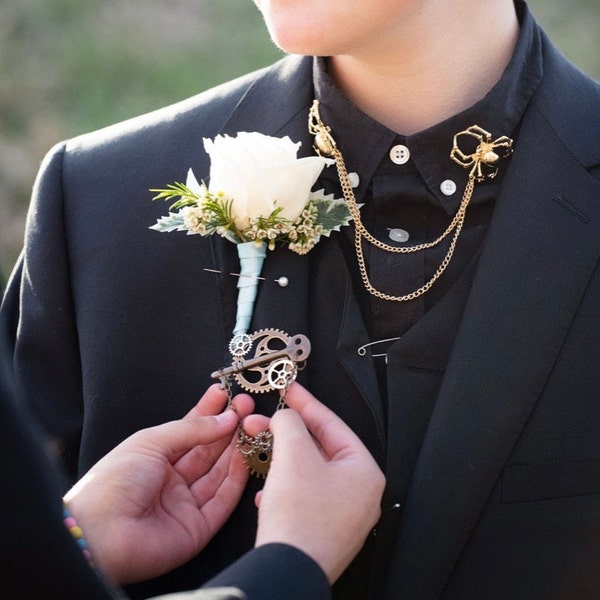 2 Part Boutonniere Lapel Pin Wedding Costume Accessories Groom Stacking ...