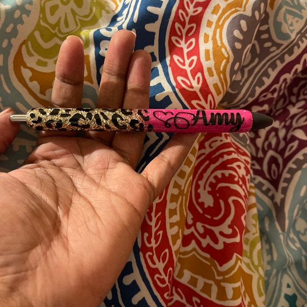 Glittered Gel Pencil Leopard Ink Pen Refillable Personalized - Etsy