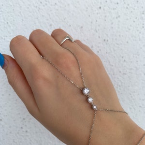 CZ Leaf Hand Chain Bracelet Silver Wrap Bracelet Adjustable - Etsy