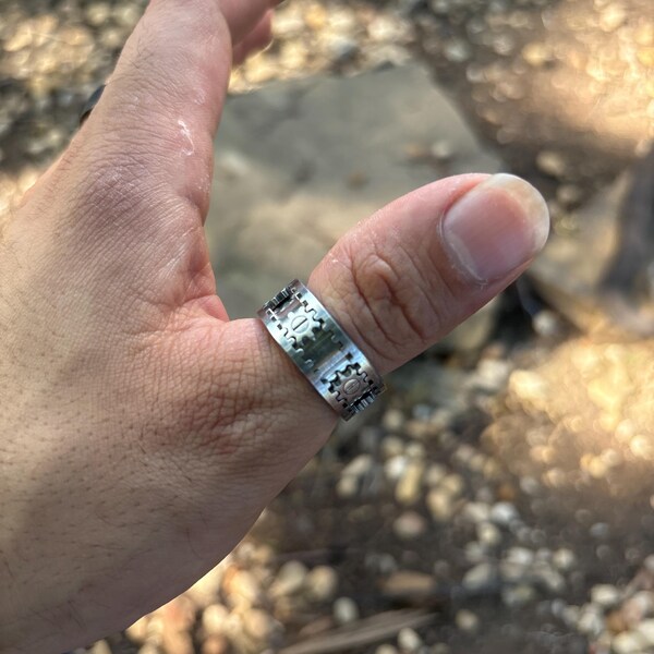 Silver Gear Spinner Ring - Stainless Steel Men's Gear Ring, Gearhead Jewelry, Gear Ring for Men ...