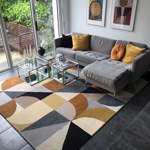 Irregular Amoeba Shaped Throw Rug Illusion Pattern Hand-tufted 100% ...