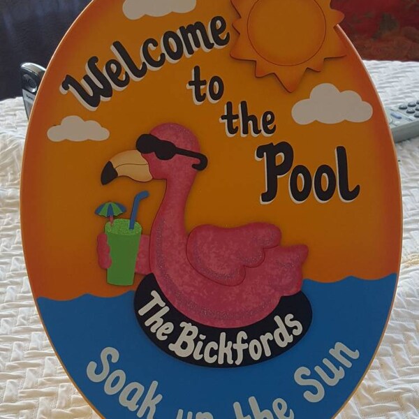 Outdoor Pool Sign Welcome to the Pool-flamingo Wooden Painted Swimming ...