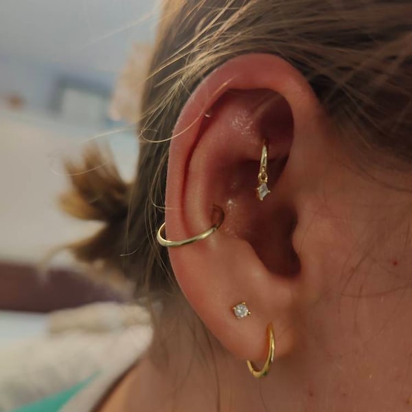 Tiny Ruby Dangle Rook Hoop Earring • Gemstone Helix Hoop • Rook Earring ...