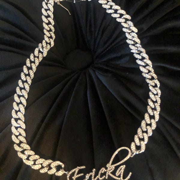 Custom Diamond Name Necklace Iced Out Cuban Chain, Script Name Necklace ...