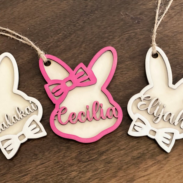 Personalized Easter Basket Tag: Custom Bunny Name, Laser Cut Wood - Etsy