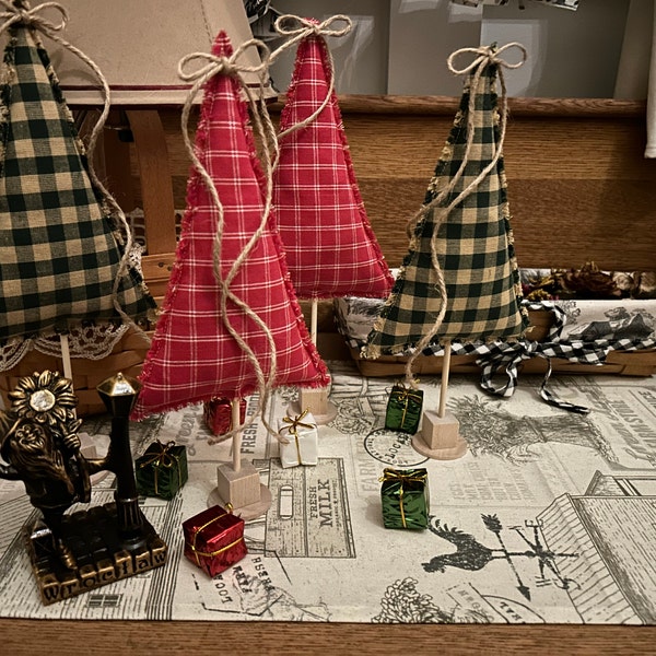 Farmhouse Mini Christmas Trees, Stuffed Fabric Tree on Stand, Cozy ...