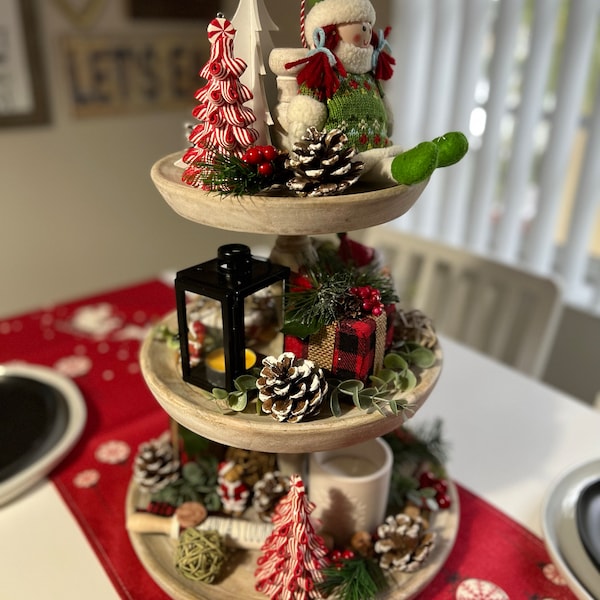 Christmas Greenery, Set of 3, Mini Christmas Logs, Christmas Tiered ...