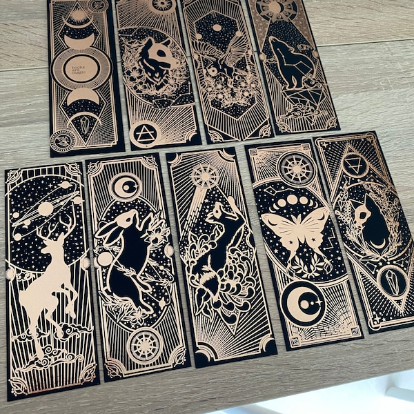 Witchy Bookmarks, Celestial Bookmark Collection, Gold Bookmark, Black ...