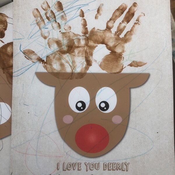 Love You Deerly / Merry Christmas Reindeer / Christmas Xmas Handprint ...