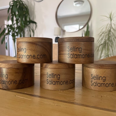 Acacia Wood Salt Cellar, Personalized Salt Cellar, Custom Salt Cellar ...