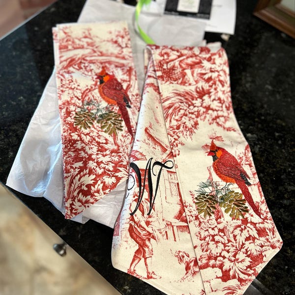 Cardinal Red Toile Winter Wreath Sash, Monogrammed Winter Front Door ...