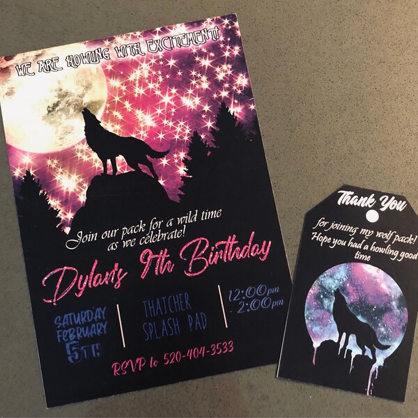 Wolf Birthday Invite, Howling Wolf Invite, Pack, Wolves, Howling ...