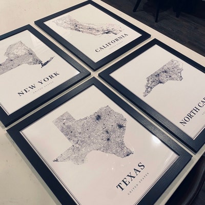 North Carolina Map Print, State Road Map Print, NC USA United States ...