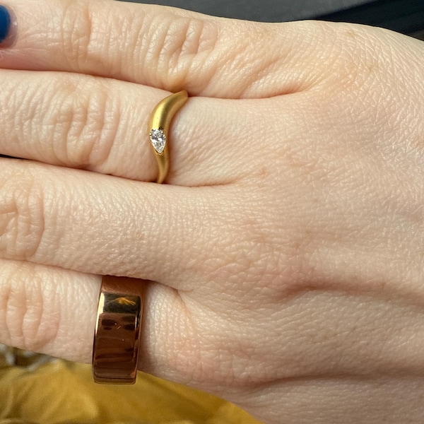 Pear Diamond Flush Set, Chunky Gold Curve Statement Wedding Ring, 14K ...