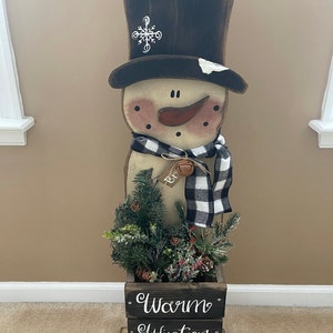 Standing Wood Snowman/3 Ft Tall/primitive Winter Decor/ Rustic Snowman ...