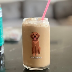 Custom Dog Glass Cup Using Name & Photo, Personalized Dog Ice Coffee ...
