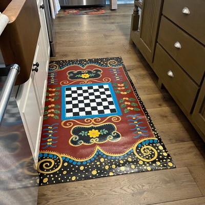 FLOORCLOTH Buttons Hand Painted Canvas Rug COUNTRY PRIMITIVE - Etsy